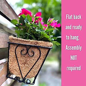 LaLaGreen Wall Hanging Planters - 2 Pack, 30 Inch Deck Railing Hanging Pot, Over the Rail Flower Boxes Black Window Plant Basket Attach to House Outdoor with Coco Liner Metal Fence Balcony Patio Porch