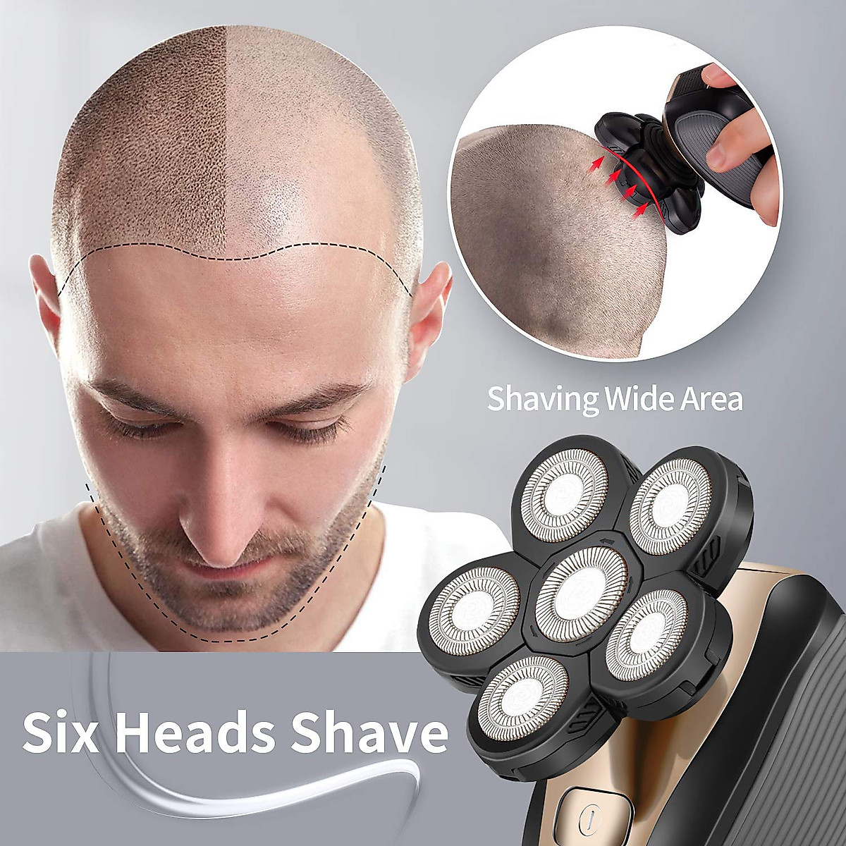 SAILHOME Electric Razor for Men- Upgrade 5 in 1 Shavers Bald Head Shaver Grooming Kit- Multifunctional Shavers- Wet & Dry Razor- Cordless Waterproof Beard Trimmer- USB Rechargeable (Big), Gray