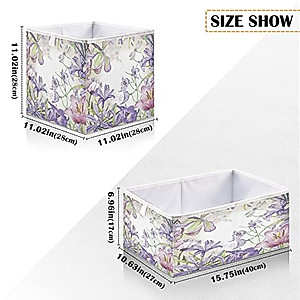 ALAZA Collapsible Storage Cubes Organizer,Purple Floral Storage Containers Closet Shelf Organizer with Handles for Home Office