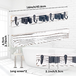 Mop and Broom Holder Wall Mount-Rustic Wood Broom Hanger Wall Mount | Laundry Room Decor-Broom Organizer Wall Mount-Garden Tool Organizer Closet Garage Farmhouse Kitchen Deco(White-3slots/4hooks)