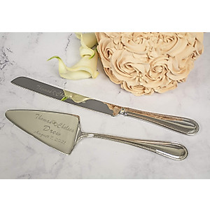 Reed and Barton Personalized Lyndon Silver Wedding Cake Knife and Server Set, Custom Engraved Wedding Cake Cutting Set, Accessories and Gifts for Bride and Groom