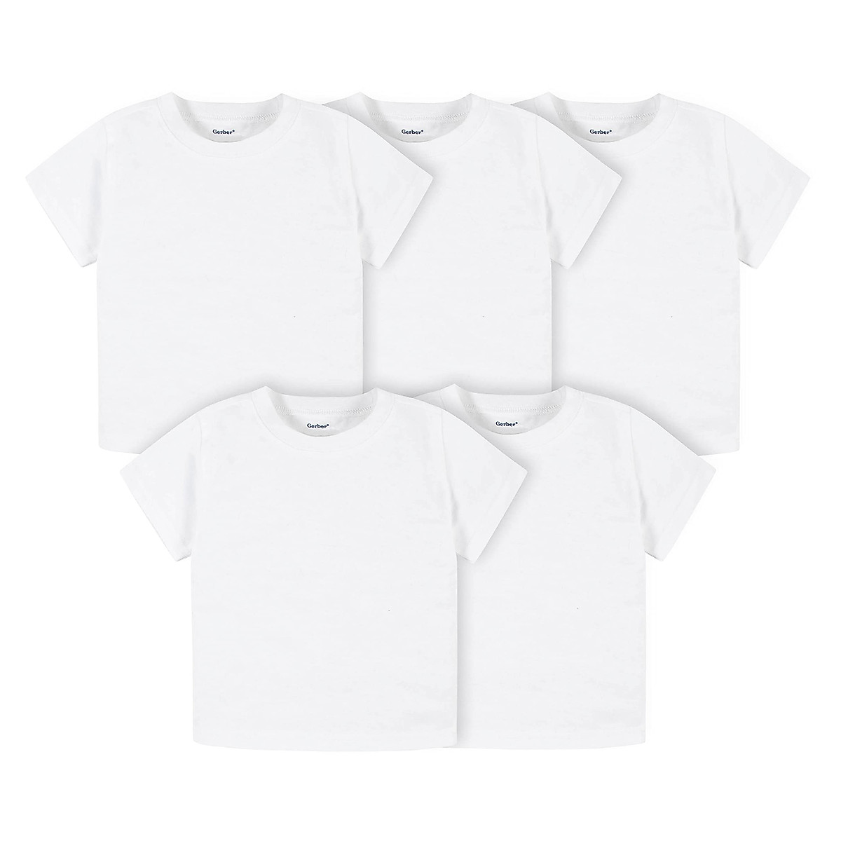 Gerber Baby Toddler 5-Pack Solid Short Sleeve T-Shirts Jersey 160 GSM, White, 2T
