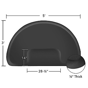 Saloniture 3 ft. x 5 ft. Barber & Salon Floor Mat for Square Chair Base - 1/2 in. Thick Black Semi-Circle Anti-Fatigue Stylist Station Mat