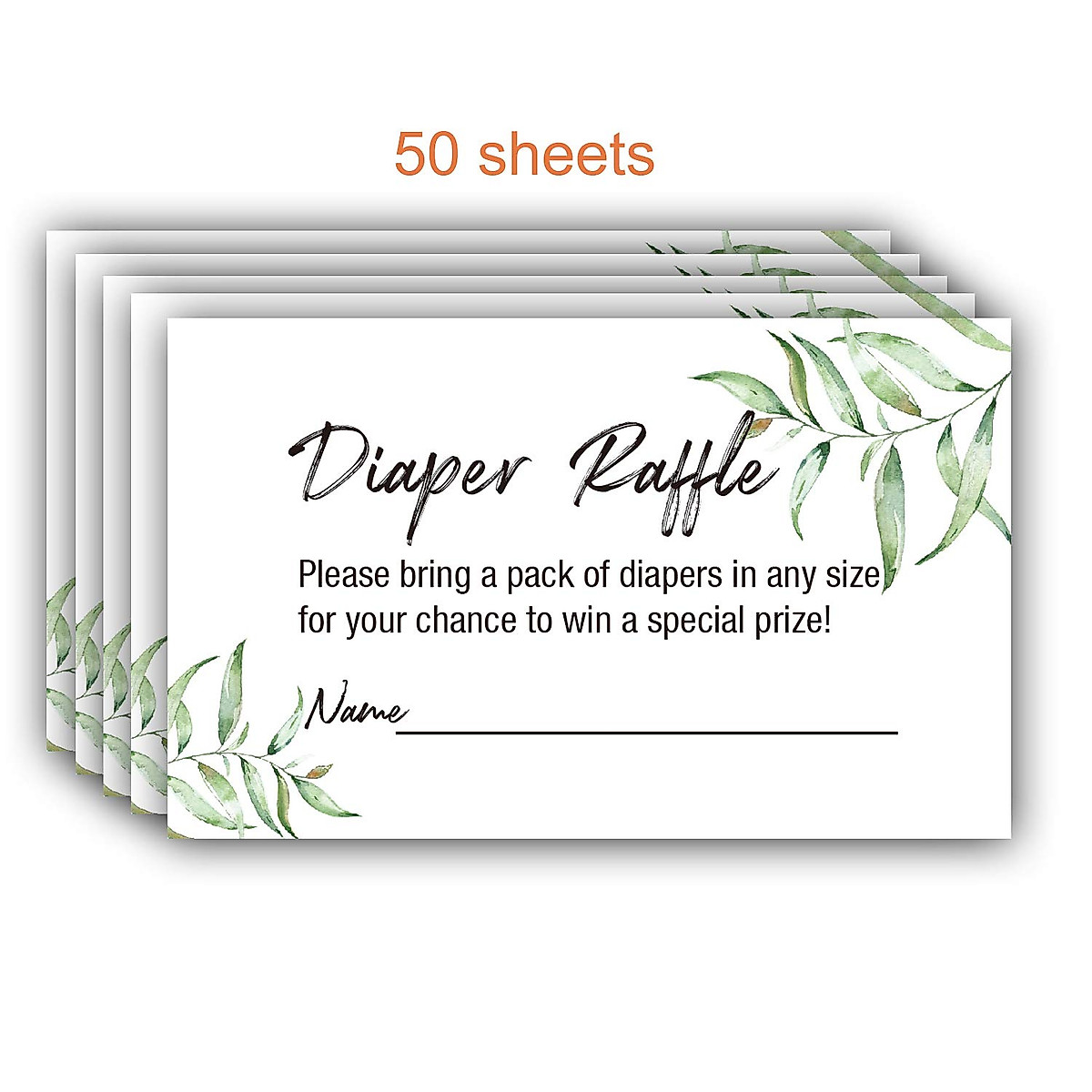50 Greenery Diaper Raffle Tickets for Girl or Boy Baby Shower Invitations, Baby Shower Games, 3.5" x 2" with Name Line
