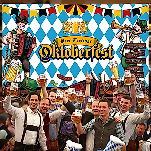 Arosche Extra Large Oktoberfest Banner 72" x 48" Beer Festival Decorations Bunting Bavarian Check Flag Party Supplies Photography Holiday Background for Indoor Outdoor Garden,Yard,Party Home Decor