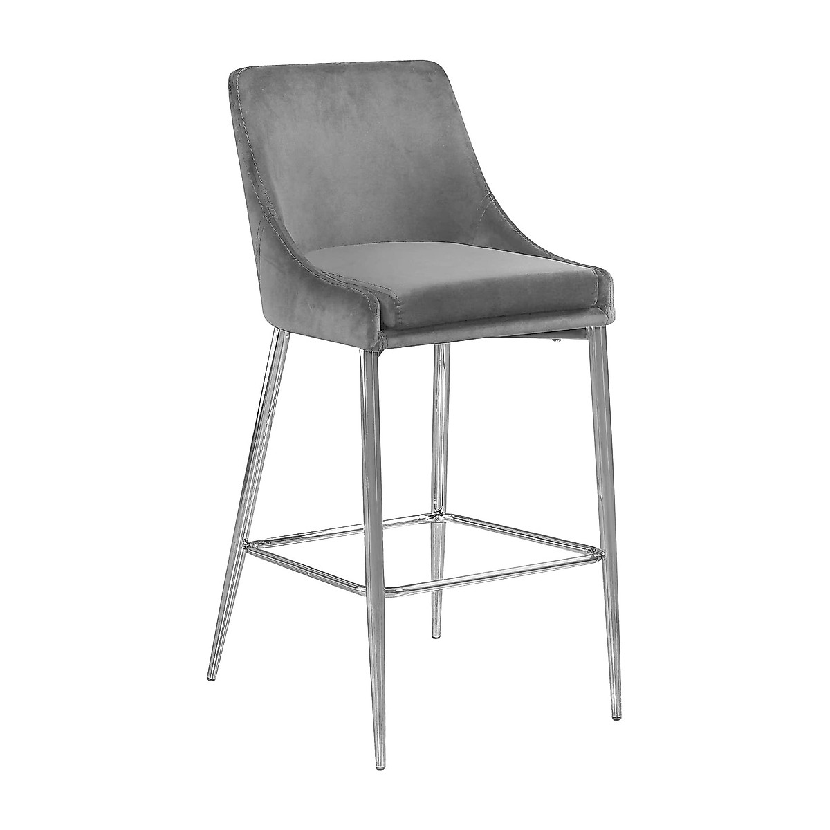 Meridian Furniture Karina Collection Modern | Contemporary Velvet Upholstered Counter Stool with Polished Chrome Metal Legs and Foot Rest, Set of 2, Grey