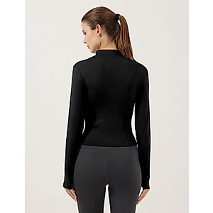 Locachy Women's Lightweight Stretchy Workout Full Zip Running Track Jacket with Thumb Holes Black S