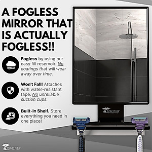 ToiletTree Products Deluxe Larger Fogless Shower Shaving Mirror with Squeegee, Large, Black