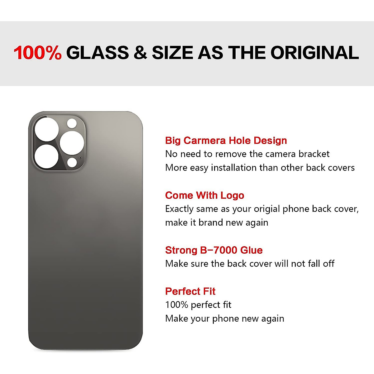 ABUSVEX Original Back Glass Replacement for iPhone 13 Pro Max All Carriers with Pre-Installed Adhesive and Repair Tool (Graphite Grey)