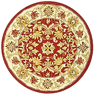 SAFAVIEH Chelsea Collection 3' Round Red / Ivory HK157A Hand-Hooked French Country Wool Area Rug