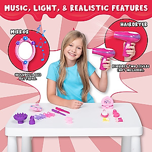 JOYIN 17Pcs Girls Beauty Salon Set, Pretend Play Doll Hair Stylist Toy Kit with Hairdryer, Mirror, Curling Iron and Other Accessories for Kids Toddler Fashion Cutting Makeup Party Favor, Birthday Gift