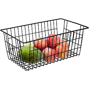 GEDLIRE 15.2" Metal Wire Baskets for Organizing 6 Pack, Household Pantry Storage Freezer Organizer Bins with Handles, Freezer Baskets for Upright Freezer, Refrigerators, Kitchen Cabinets, Black