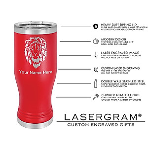 LaserGram 14oz Vacuum Insulated Pilsner Mug, Lacrosse Sticks, Personalized Engraving Included (Red)