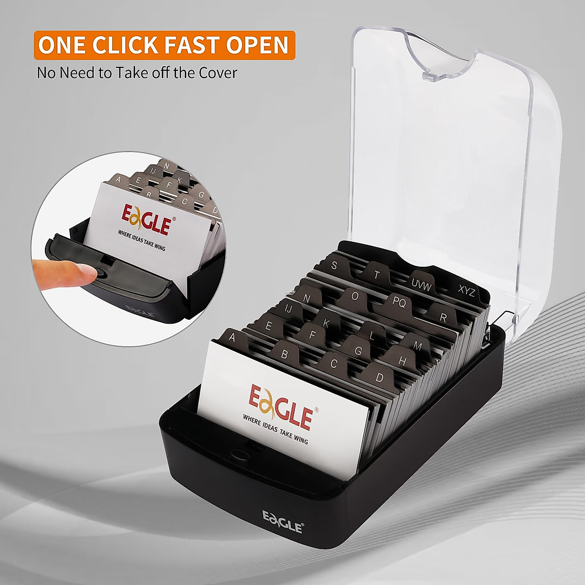 Eagle Business Card Holder Case Box Plastic Push-Button Storage up to 350 Cards