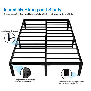 MOLATIN 14 Inch Metal Bed Frame,Heavy Duty Metal Platform Bed Frame, Easy Assembly,Sturdy Steel Frame, No Box Spring Needed,Full,Black