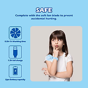 HR Mini Wrist Fan for Kids,Small Folable Watch Fan with Comfortable Wrist Strap,Personal Portable Handheld Fan for Childrens Boys Girls,USB Rechargeable Fashion Compact Summer Fan (Blue)