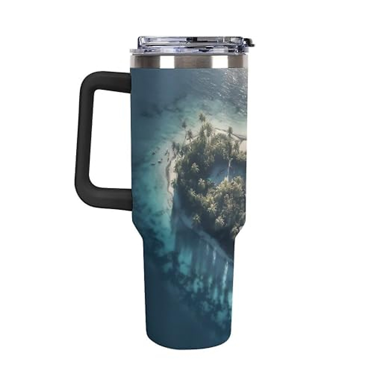 Heart Shaped Island 40 Oz Water Bottle, Stainless Steel Tumbler with Handle And Straw, Extra Large Insulated Tumbler, Flip Straw Tumblers for Sports, Work, Car, Travel And Weekends