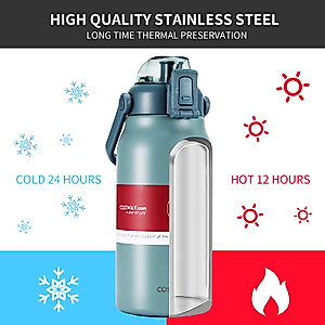 COSTWAY 44oz Vacuum Insulated Water Bottle, Leakproof Flask with Straw, Flip Top Lid, Wide Mouth & Handle Gift, BPA Free Stainless Steel Water Jug for Gym and Outdoor Sports, Grey