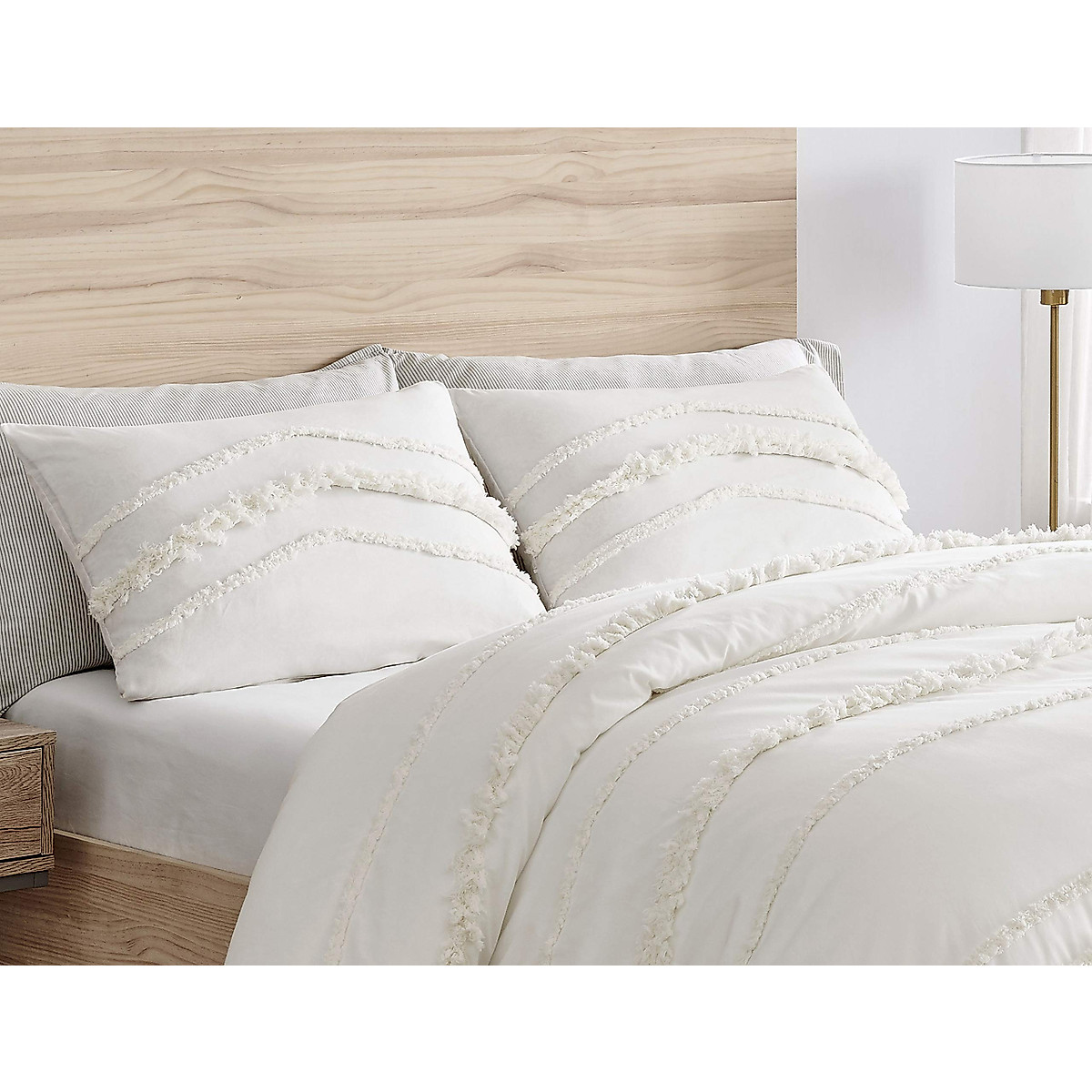 Sweet Jojo Designs Bohemian Boho Chic Ivory Macrame Tufted Tassel 3 pc. King Size Bed Bedding Set Duvet Comforter Cover Sham Solid Textured Minimalist Off White Cotton Fringe Farmhouse Neutral Rustic