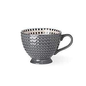 Signature Housewares Pad Print Set of 4 Ceramic Assorted Footed 14oz Mugs, PP Gray