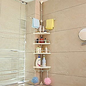 CNCEST 4 Tier Bathroom Shower Storage Shelf Corner Shower Caddy Tension Pole Rust Proof Telescopic Rod Storage Rack Organizer Corner Shower Organizer