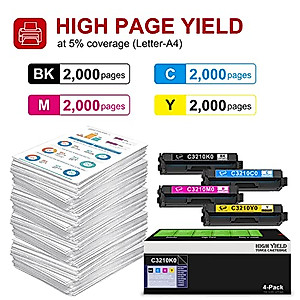 4 Pack 1BK+1C+1M+1Y C3224 C3210K0 C3210C0 C3210M0 C3210Y0 Toner Cartridge Replacement for Lexmark MC3224adwe MC3224i MC3326adwe MC3426i MC3224dwe MC3326i MC3426adw C3224dw C3326dw C3426dw Printer
