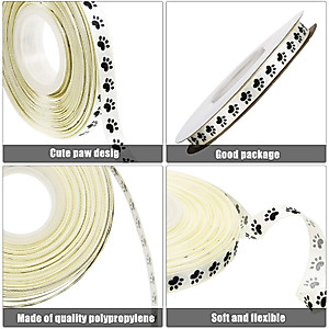 2 Rolls Paw Print Ribbon Paw Party Stain Ribbon Rolls for Dog Paw Print Party Ornaments Gift Wrap Decor, 3/8 Inch by 50 Yard