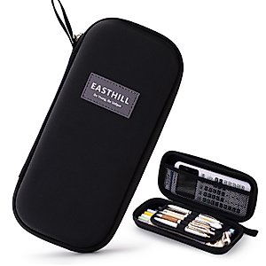 EASTHILL Hard Large Capacity Pencil Case Box, Durable Pen Pouch Bag with Zipper Compartments for Office Organizer Adluts-Black