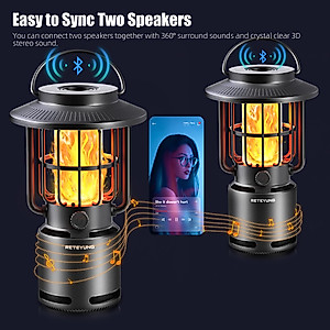 RETEYUNG Outdoor Bluetooth LED Flame Light Speaker With Wall Mount/Hook, IP65 Waterproof for Patio/Party/Camping - Portable Wireless for Men Women Fathers