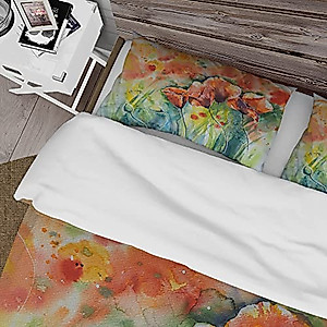 DESIGN ART Designart 'Red Blossoming Poppies V' Traditional Duvet Cover Set Twin Cover + 1 Sham 2 Piece