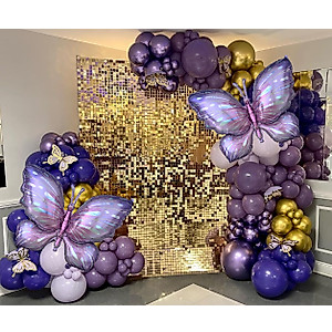 Enanal Purple Butterfly Balloon Garland Arch Kit, 158pcs Purple Chrome Gold Balloons with Butterfly Foil Balloons for Girl Birthday Baby Shower Party Supplies Bridal Shower Wedding Decoration (Purple)