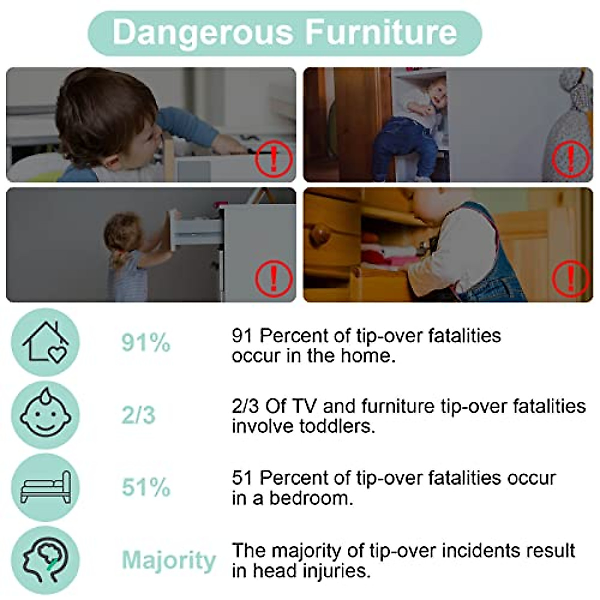 10 Pcs Furniture Anchors, Baby Proofing, Anti-Tip Metal Baby Furniture Straps, Baby Safety Wall Anchor, for Cabinet, Wardrobe, Drawers, Dresser, Bookshelf(400lbs Tension) (Silver)