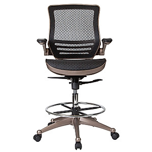 Flash Furniture Mid-Back Transparent Black Mesh Drafting Chair with Melrose Gold Frame and Flip-Up Arms