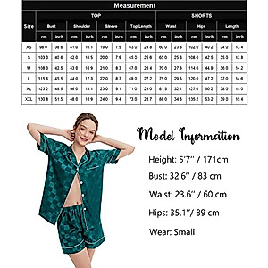 SWOMOG Women's Silk Satin Pajamas Set Short Sleeve Sleepwear Button Down Loungewear Checker Top and Shorts 2 Pcs Pjs