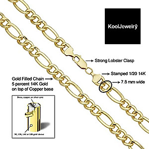 Kooljewelry 14k Yellow Gold Filled Solid Figaro Link Chain Necklace (7.8 mm, 24 inch)