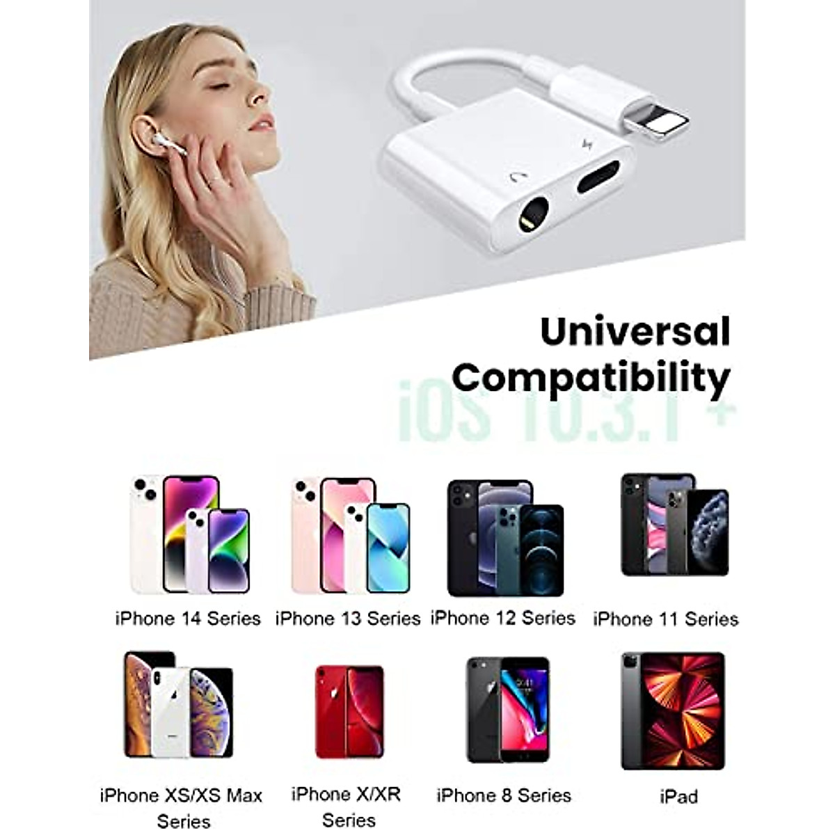 [Apple MFi Certified] iPhone Headphone Adapter 2 Pack, 2 in 1 Lightning to 3.5 mm Headphone Jack Adapter Aux Audio & Charger Splitter Cable for iPhone 14 13 12 11 XS XR X 8 7 6 iPad, Support iOS 16