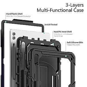 Stand Tablet Cover Compatible with Samsung Galaxy Tab S9 Ultra 14.6 Inch 2023 (SM-X910/X916B/X918U) Heavy Duty Shockproof TPU Case,Protective Cover W Screen Protector 380 Swivel Kickstand+Hand Strap+S