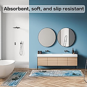Haull Coastal Kitchen Rugs Set of 2 Ocean Kitchen Mat for Floor Soft Beach Rugs for Home Accessories Decor, 17 x 29 Inches and 17 x 47 Inches, Blue(Mermaid)