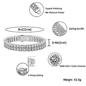 JINAO Diamond Tennis Bracelet for Men Women Silver 2 Row 5mm Round Cubic Zirconia Iced Out Tennis Bling Ankle Bracelet (7'' Silver)