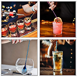 4 Pieces Cocktail Spoon Bar Stirring Spoon Long Handle Stainless Steel Spiral Pattern Cocktail Mixing Shaker Spoon, 12 Inch, 4 Colors (Multicolor, Blue, Purple, Champagne)