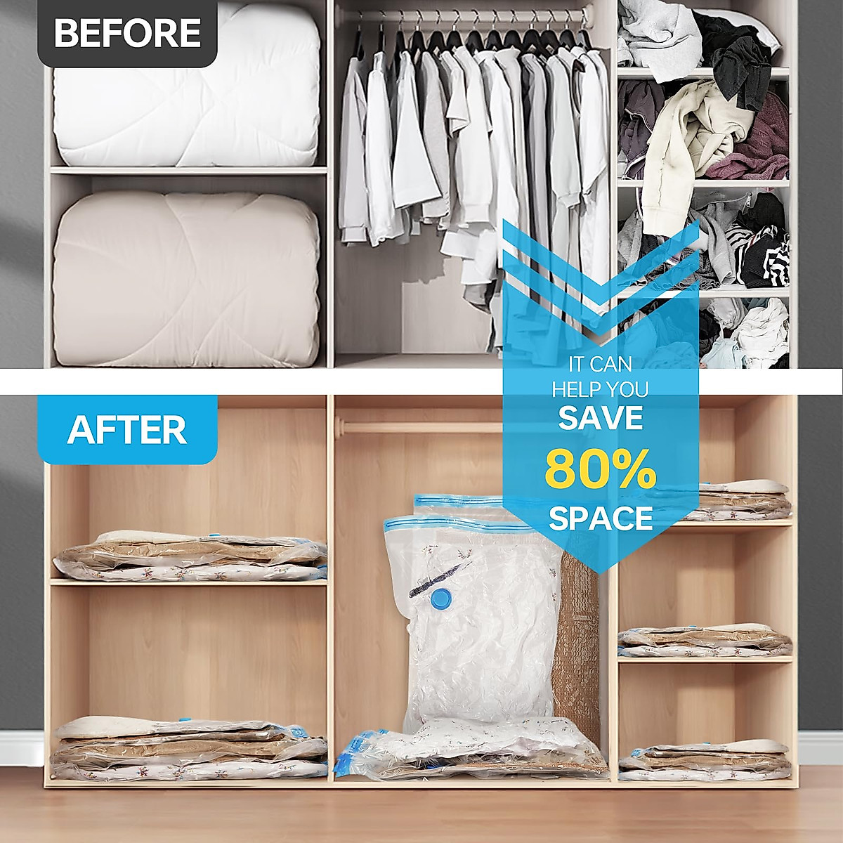 AKLL7S Vacuum Storage Bags with Electric Air Pump, 12 Pack Space Saver Bags(3 Jumbo, 3 Large, 3 Medium, 3 Small) Vacuum Seal Bags for Clothing, Comforters, Blankets, Travel(Hand Pump Included)