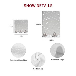 Hokiten Grey Snowman Christmas Waffle Kitchen Towels Dishcloths, Winter Snowflake Xmas Tree Absorbent Dish Towels | Hand Towels for Bathroom/Bar, 12 x 12 Inch, 2 Pcs