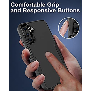 Dahkoiz for Samsung Galaxy A14 5G Case, with Tempered Glass Screen Protector and Dust-Proof Port Cover, Full Body Protection Rubber Cover Phone Case for Samsung Galaxy A14 5G, Black/Black