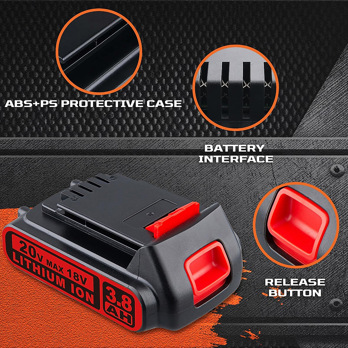 Masione 3.8Ah 20V Repalcement for Black and Decker 20V Lithium Battery LBXR20 LBXR2020-OPE Compatible with Black and Decker 20V Battery Cordless Tools and Outdoor Equipment (2-Pack)