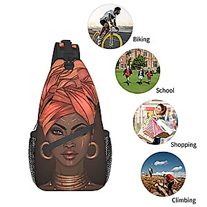 Casual Sling Backpack,African American Woman Crossbody Shoulder Bag Adjustable Chest Rucksack Lightweight Travel Hiking Daypack for Men Women Outdoor Sports Biking Climbing Shopping