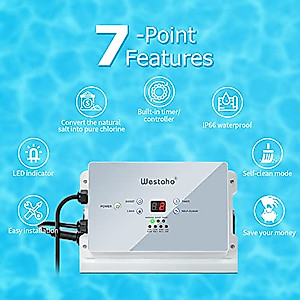 Saltwater Pool System, Westaho Salt Chlorine Generator for Above Ground Pools Up to 15,000 Gallons, Keeps Pool Water Clean, IP 66 Waterproof