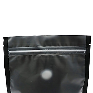 QQ Studio 50 Food Safe Coffee Pouches with Zipper Seal Stand Up Bottom Gusset and One Way Degassing Valve for Coffee Packaging (Semi-Clear & Black)