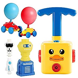 NEXTAKE Balloon Powered Car and Launcher Set, Balloon Launcher Toy Set Balloon Power Racer Air Inertial Car Toy Balloon Launcher Launch Pad with 12 Balloons (Duck with Launch Tower 2)