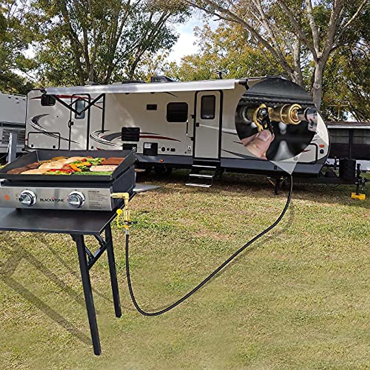 MCAMPAS 12FT RV Propane Quick Connect Hose with Propane Elbow Adapter for Blackstone 17"/22" Griddles