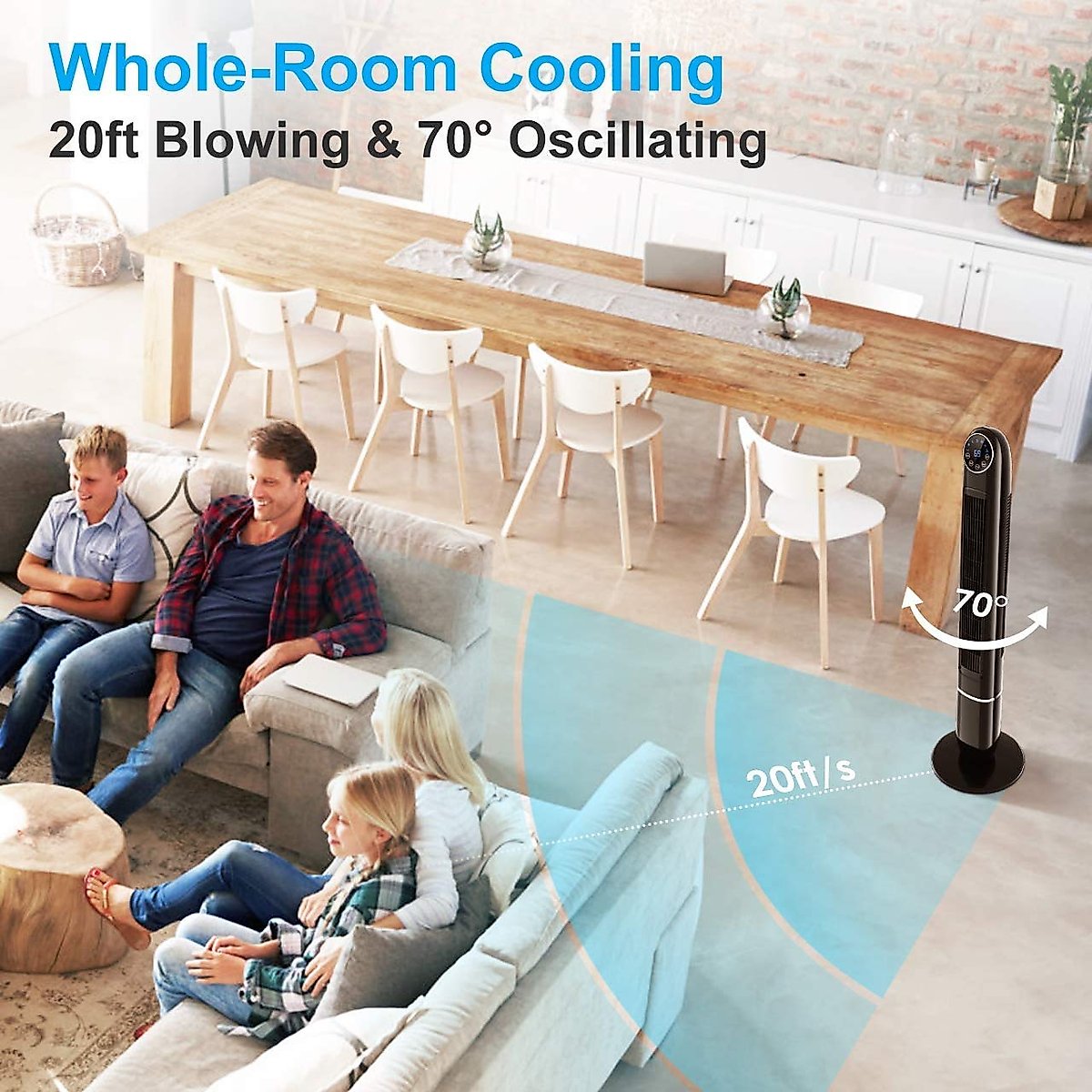 Air Choice Evaporative Cooler with Remote, 48" Bladeless Cooling Tower Fan with 3 Speed & 3 Modes, Quiet High Velocity Tower Fan Air Conditioner with LED screen, Tail Fan with 12 Hours Timer